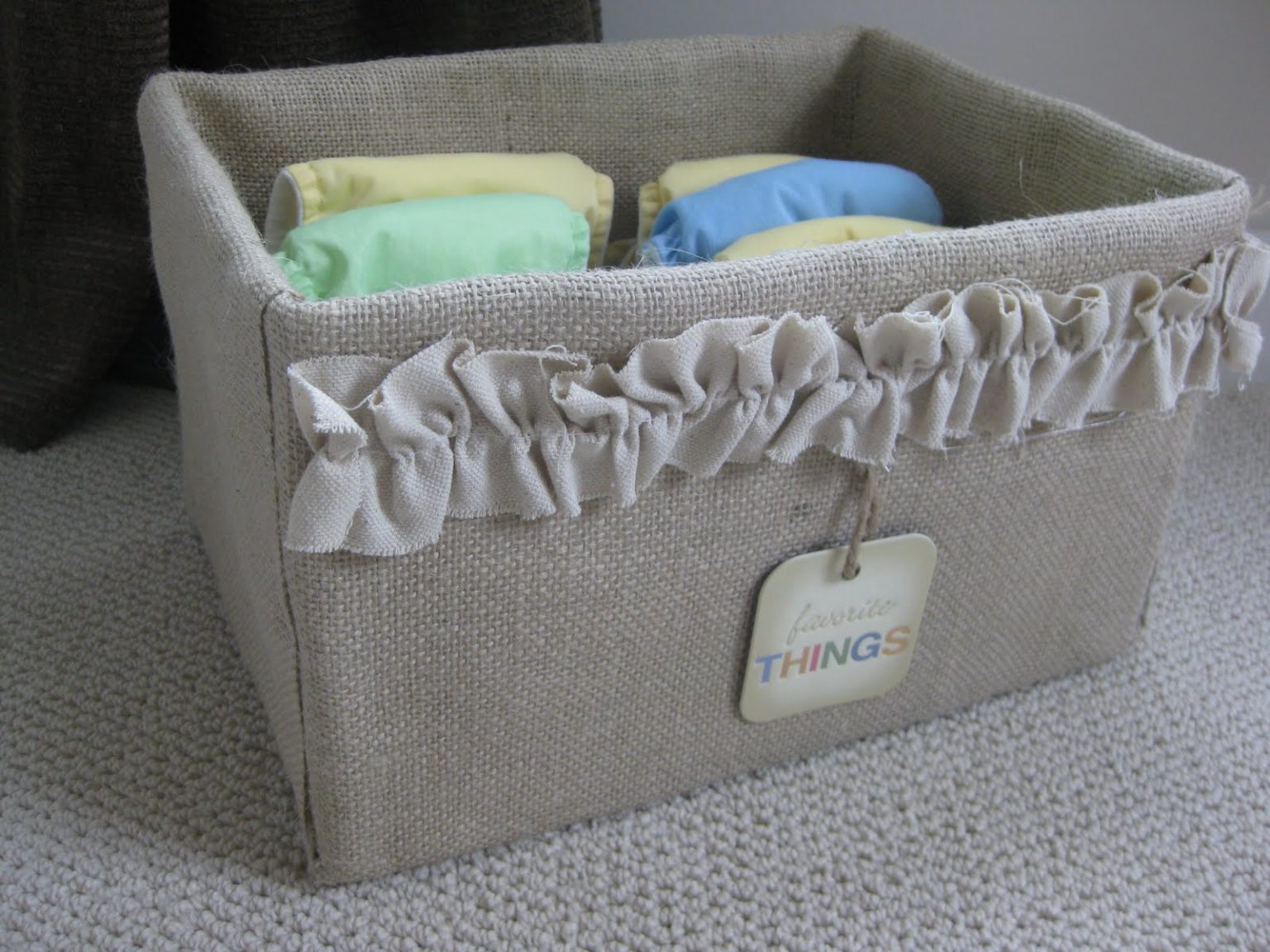 Fabric Storage Boxes: Make a Burlap Covered Diaper Box - Craftbuds